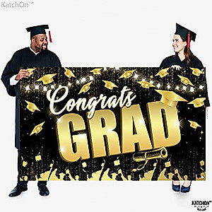 Big, Congrats Grad Backdrop - 72x44 Inch | Graduation Backdrop 2023 Black and Gold Graduation Party Decorations 2023 | Graduation Banner 2023, Graduation Decorations 2023 | Congrats Grad Banner 2023