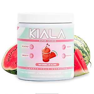 Kiala Nutrition Super Greens, Organic Greens Powder with Spirulina & Chlorella for Digestion, Gut Health, Immunity & Energy, Gluten Free, Vegan, Daily Support for Women, Watermelon Slush, 30 Servings