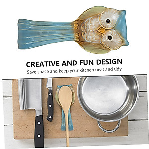 Yardwe Owl Spoon Holder Decorating Tools Buffet Serving Utensils Soup Spoons Ceramic Utensil Rest Dish Ceramic Ladle Rest Owl Spoon Rest Ceramic Scoop Holders Ceramic Spoon Rest Blue Fork