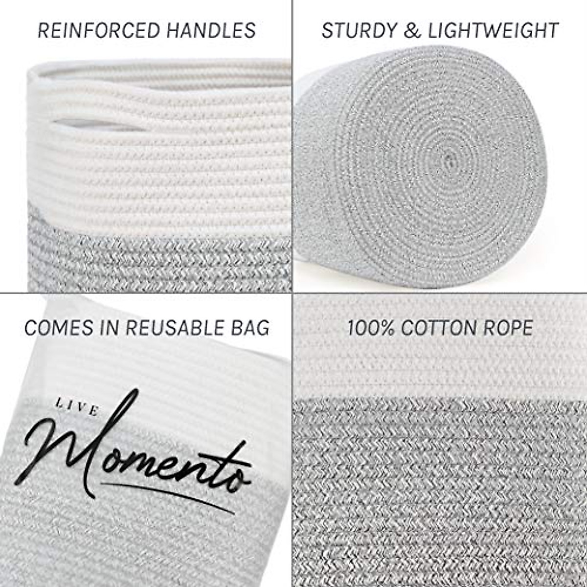 Cotton Rope Storage Basket, Extra Large Woven Basket with Handles for Living Room, Big Organizer for Throw Blankets Pillows Laundry Towels Nursery Toy Bin for Baby & Kids 20" x 20" x 13" Live Momento