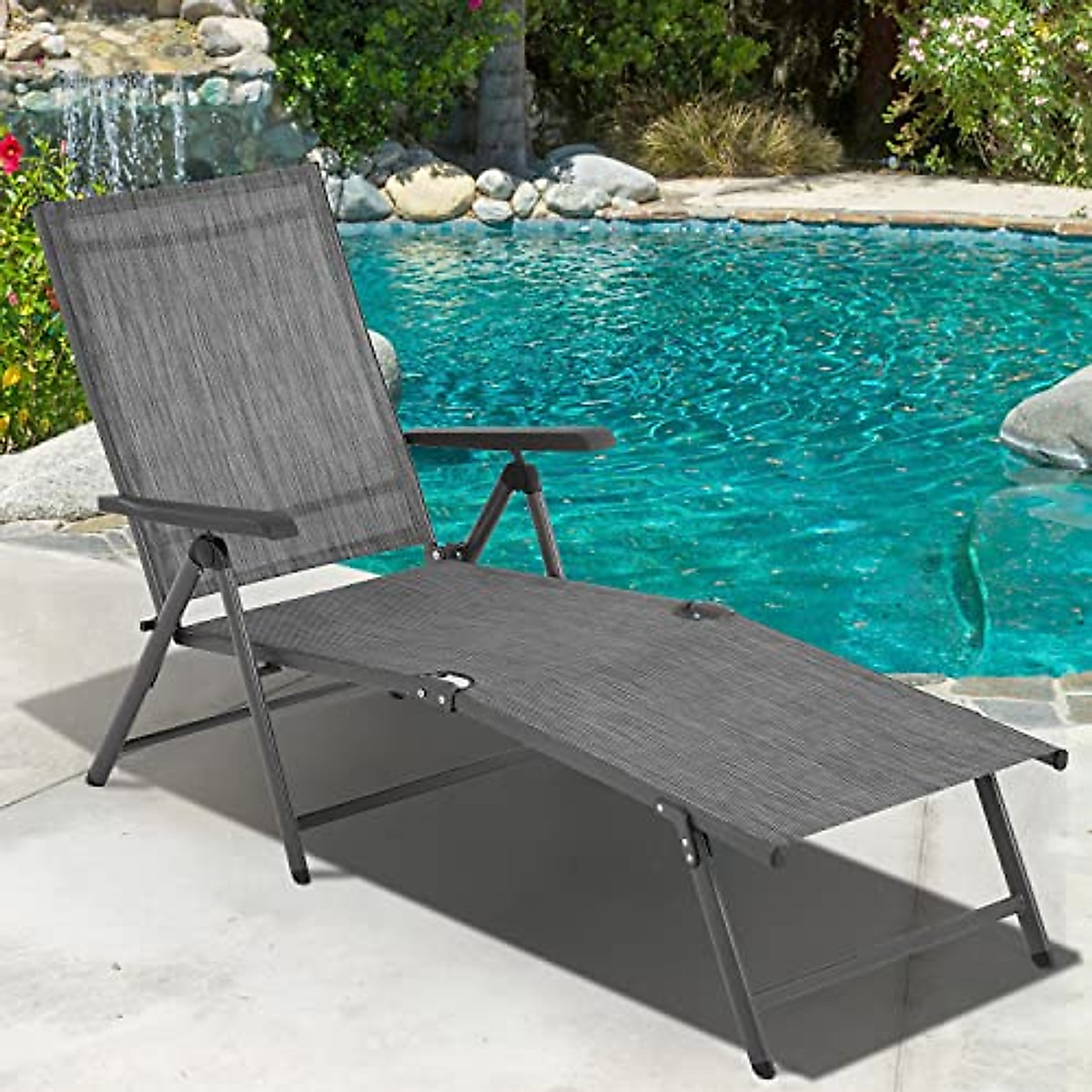 FDW Patio Lounge Chair Patio Chaise Lounges Patio Folding Lounge Chairs for Outside Patio Pool Beach Yard with Adjustable Reclining Lounge Chairs (Set of Two)