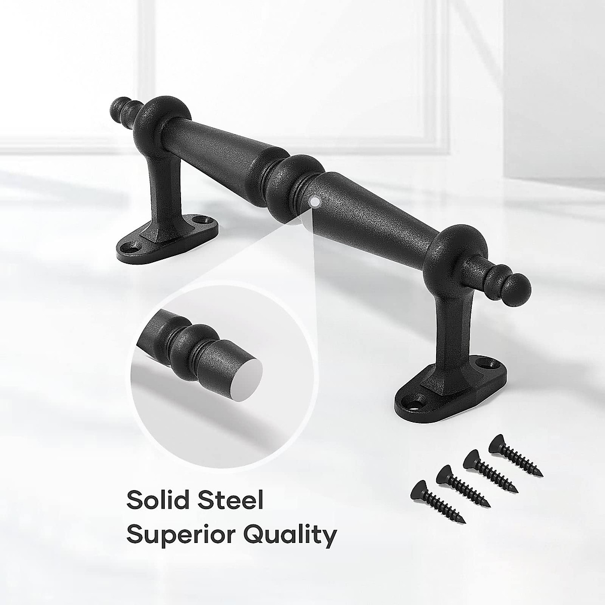 EaseLife 9" Barn Door Pull Handle, Rustic Black Cast Iron Grab, Gate Handles, Easy Install, 2 Pack