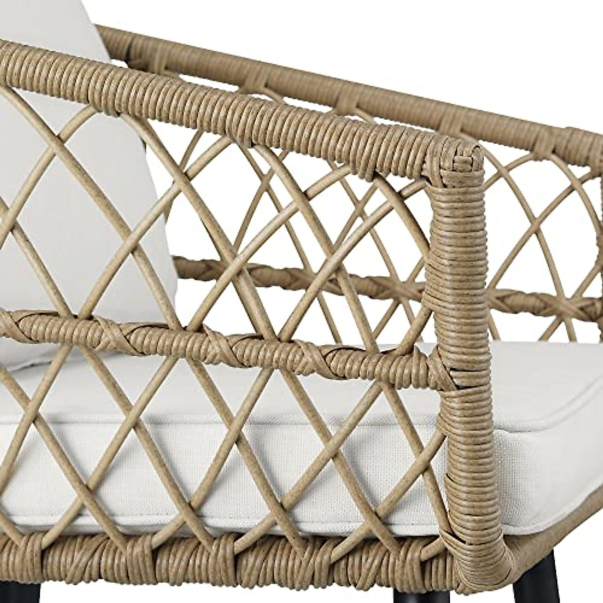 Quality Outdoor Living 29-YZ04HM Hermosa 4PC Conversation Set, Tan Wicker w/Black Aluminum and Off-White Cushions
