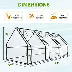 EAGLE PEAK Garden Low Tunnel Portable Greenhouse 96'' x 36'' x 36'' with Large Zipper Doors for Indoor Outdoor Plants Mini Hot House PVC Cover Easy Access Zippered Doors, Transparent