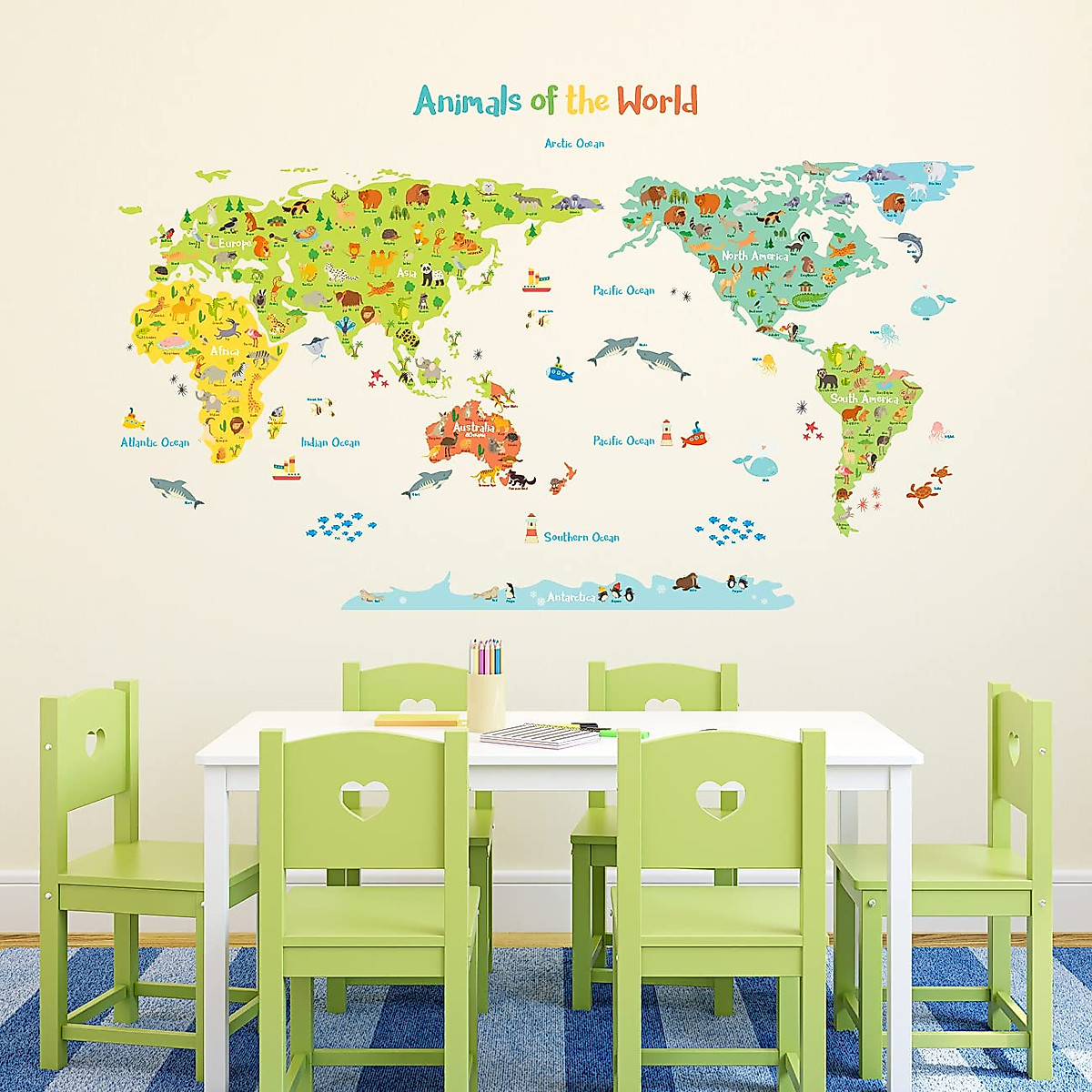 DECOWALL DL-1815 Animals of The World Kids Wall Stickers Wall Decals Peel and Stick Removable Wall Stickers for Kids Nursery Bedroom Living Room