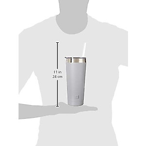 Ello Beacon Vacuum Insulated Stainless Steel Tumbler with Optional Straw, 24 oz, Grey