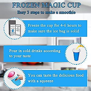 2 Pack Slushy Maker Cup, Frozen Magic Squeeze Cup, Magic Quick Frozen Smoothies Cup, Portable Double Layer Slushy Maker Cup, Slushie Machine with Straw and Spoon(Blue and Pink)