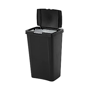 Sterilite 10459004 13 Gallon TouchTop Wastebasket, Black w/ Titanium Latch, 4-Pack