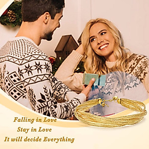 18K Solid Gold Braided Bracelet for Women, Yellow Gold High Luster Braided Herringbone Link Chain Bracelet Jewelry Gift for Wife Mom Girlfriend 8inch