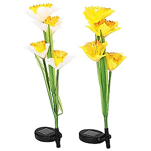 Solar Powered Flower Stake LED Light 4 Heads Outdoor Daffodil Garden Patio Gravestones Walkway Lights Waterproof Decorative Stakes Lamp