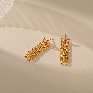 Rectangle Drop Dangle Earring for Women Gold 18K Plated Retro Geometric Rectangle Statement Drop Earrings Convertible Hypoallergenic Earrings Jewelry Gifts for Women Girls