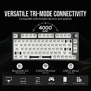 EPOMAKER TH80 Pro Wireless Barebones Keyboard Kit, 75% Hot Swap Mechanical Keyboard Kit, Bluetooth 5.0/2.4GHz/Wired RGB Gaming Keyboard, South-Facing LEDs for Win/Mac/PS5/PS4/Xbox (Black)