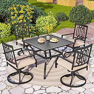 PHI VILLA Outdoor Metal Swivel Chairs Set of 2 Patio Dining Rocker Chair with Cushion Furniture Set for Garden Backyard Bistro, Black