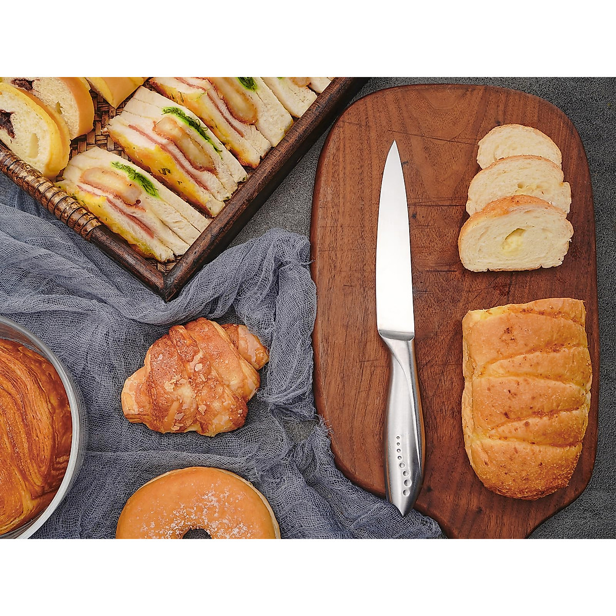 Hollory 5 Inch Kitchen Utility Knife, German High Carbon Stainless Steel Blade and Full Tang Handle, Fruit and Vegetable Cutting Chopping Carving Knives-Silver