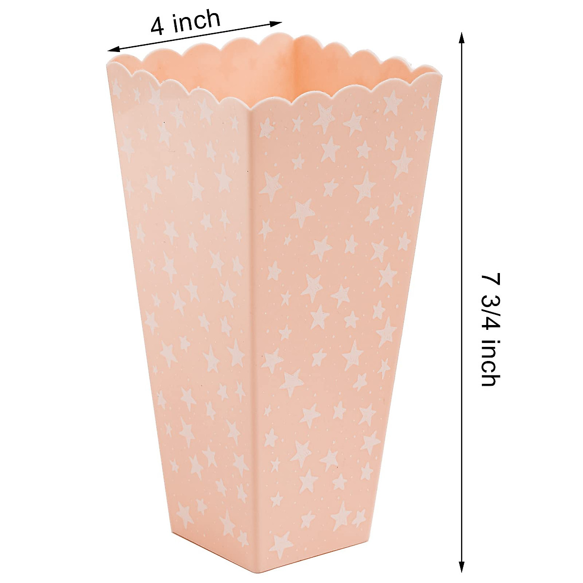 Tebery 21 Pack Plastic Open-Top Popcorn Boxes, 7.7" Tall x 4" Square Pink Reusable Popcorn Container for Home Movie Theaters, and Parties