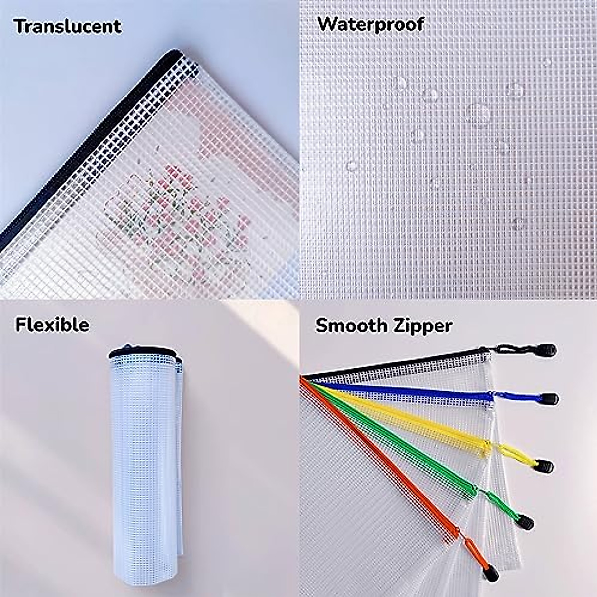 CHIF HAUTH 20pcs Mesh Zipper Pouch Bags, Waterproof Zipper Bags in A4 Size, Ideal for Organizing Office Supplies, Cosmetics, Stationery, and Board Games Storage