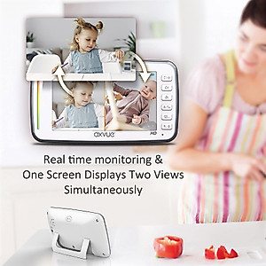 AXVUE HD Video Baby Monitor, 720P HD Image Quality, 5.0" IPS Screen Monitor & 2 Camera, Range up to 1000ft, 24 Hour Battery Life, 2-Way Talk, Split Screen, Night Vision, Temperature Monitor, No WiFi.