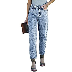 Sidefeel Womens High Waist Mom Jeans Washed Stretch Loose Fit Denim Pants US14 Sky Blue