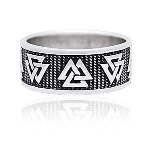 925 Sterling Silver Viking Valknut Odin Norse Jewelry Oxidized Band Ring (9)