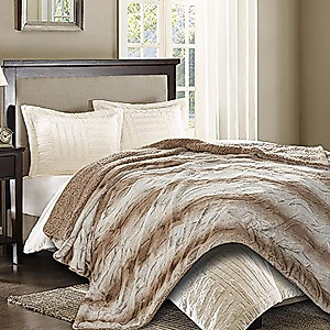 Chanasya Faux Fur Ombre Throw Blanket - Super Soft, Lightweight Minky Blanket with Fuzzy Sherpa Side - 50" x 65” - Brown