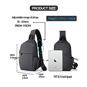 Small Black Sling Crossbody Backpack Shoulder Bag for Men Women, Lightweight One Strap Tactical Chest Backpack Sling Bag Backpack for Hiking Walking Biking Travel Cycling USB Charger Port Nylon Gray
