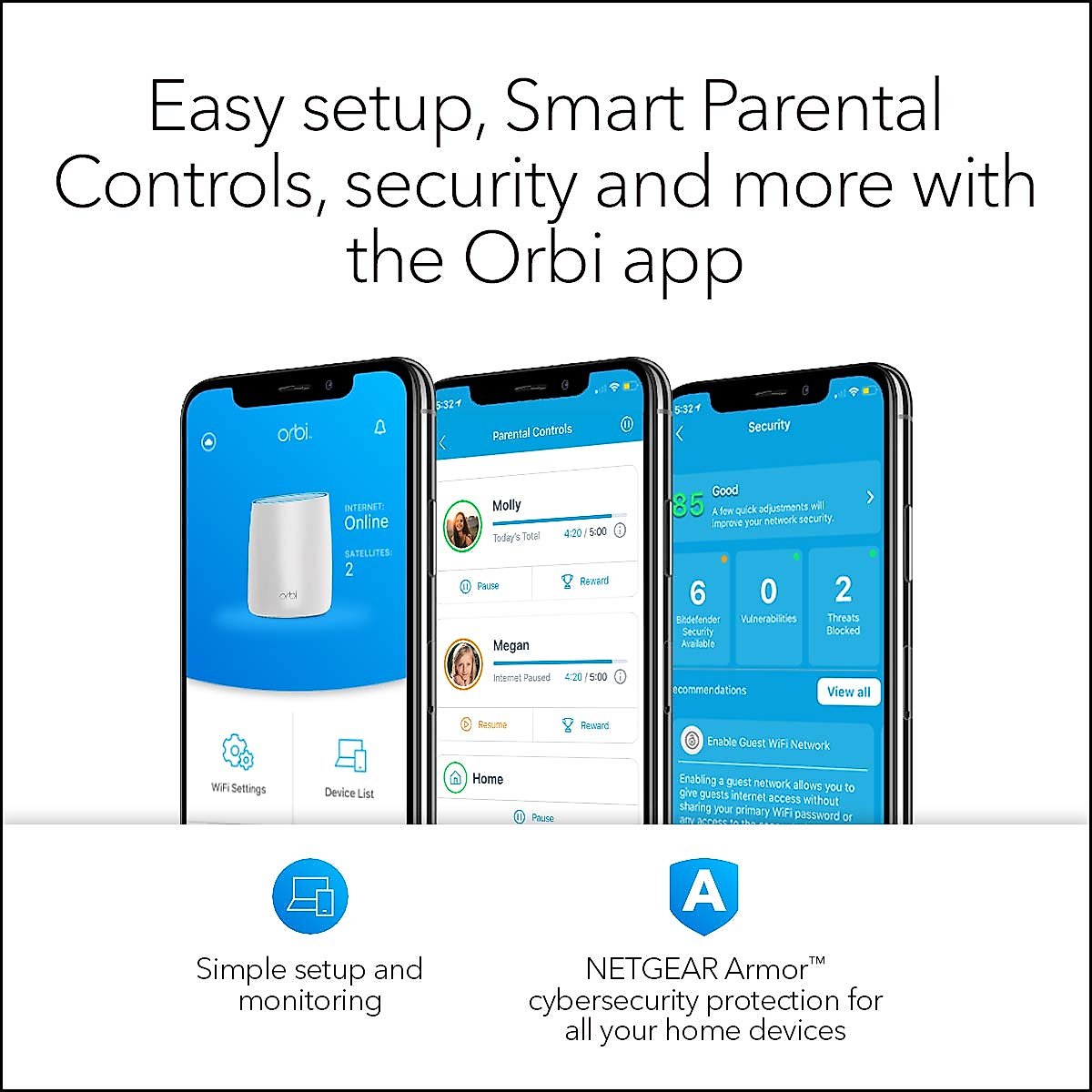 NETGEAR Orbi Router Whole Home Mesh WiFi System - Tri-band WiFi Router. Up to 2,500sqft of WiFi Coverage, AC3000 (RBR50) (Renewed)