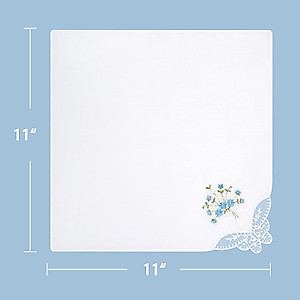 Selected Hanky Women's Cotton Handkerchiefs Flower Embroidered with Lace, Ladies Hankies 6 Pcs - Assorted