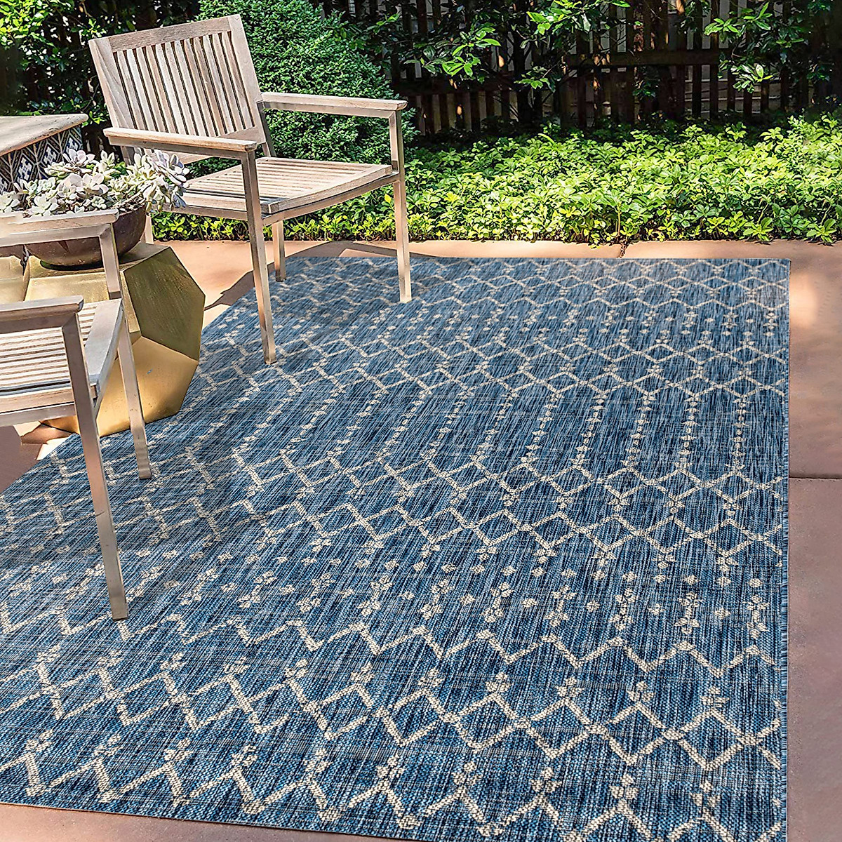 JONATHAN Y SMB108B-3 Ourika Moroccan Geometric Textured Weave Indoor Outdoor -Area Rug, Bohemian, Rustic, Scandinavian Easy-Cleaning,Bedroom,Kitchen,Backyard,Patio,Non Shedding, Navy/Light Gray, 3 X 5