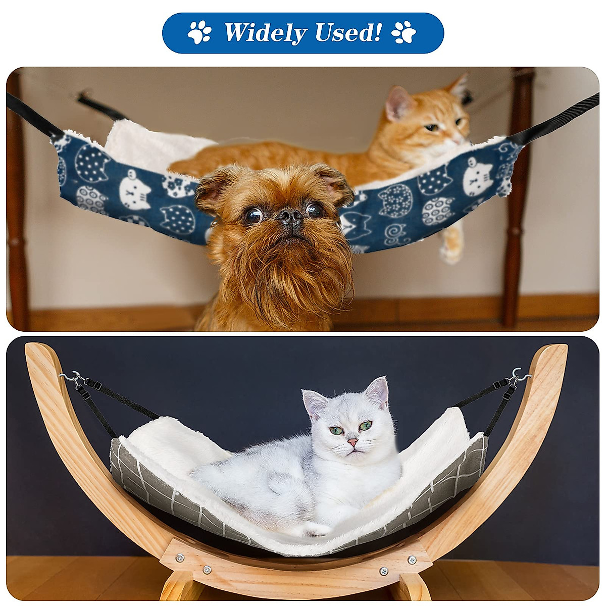 2 Pieces Reversible Cat Hanging Hammock Soft Breathable Pet Cage Hammock with Adjustable Straps and Metal Hooks Double-Sided Hanging Bed for Cats Small Dogs Rabbits (Cat and Plaid,L)