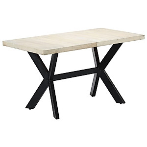 Dining Table,Retro Coffe Table,Conference Table,Industry Offic Table,Easy to Assemble,With a Steel Cross Frame,Fits Dinner Party, Study, Office Work, 55.1"x27.6"x29.5" Solid Bleached Mango Wood