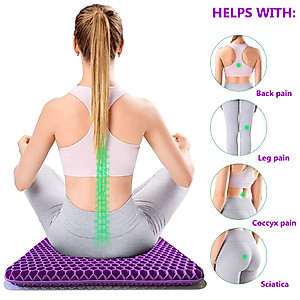 Large Gel Seat Cushion, Double Layer Egg Gel Cushion for Car Seat Office Wheelchair Chair, Breathable Chair Pads Help in Relieving Pressure Pain (Extra Large, Violet)