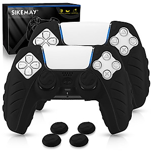 SIKEMAY PS5 Controller Cover, 2Pcs Anti-Slip PS5 Controller Skin with 4 Grips, Soft Silicone Protective Case for PS5 Controller, PS5 Controller Skin for Wireless Controller (Black)