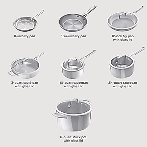 Ninja EverClad Stainless Steel Cookware 12 Piece Pots & Pans Set, All Stovetops & Induction, Oven Safe to 600°F, Tri-Ply Commercial-Grade, C99012