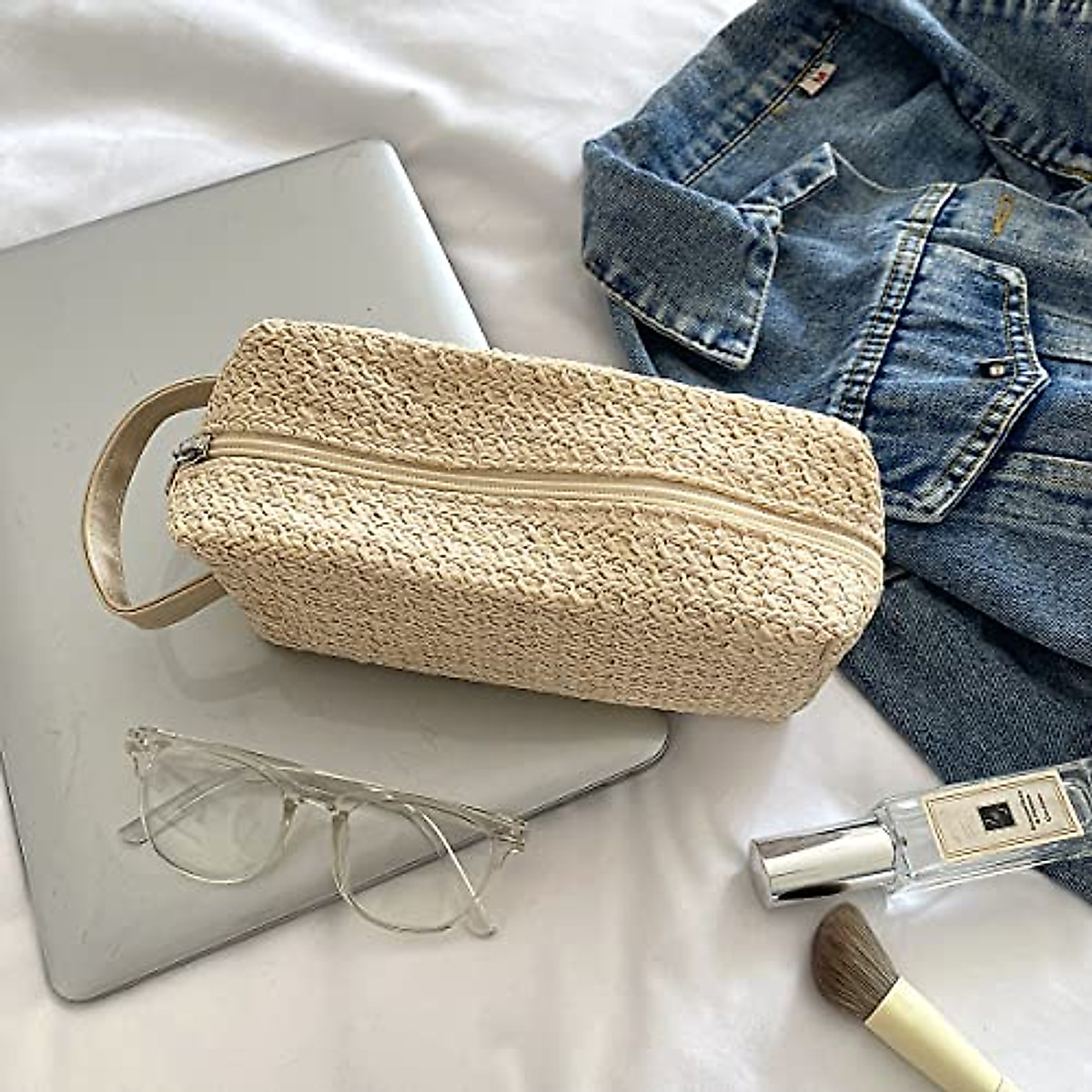 Aifong Womens Straw Clutch Bag Summer Beach Straw Clutch handbag Zipper Wristlet Bag for Women(Beige)