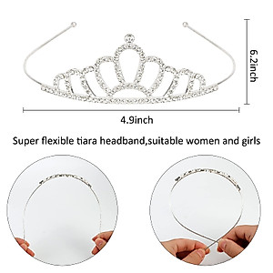 CURASA 2 Pieces Silver Crystal Princess Crown Tiara for Kids Tiaras and Crowns for Women Princess Crowns for Little Girls Elegant Tiara Headband for Birthday, Prom and Photograph