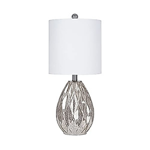 Catalina 23098-001 Glam Geometric Glass Faceted Table Lamp with Linen Shade, 22", Vintage Mercury