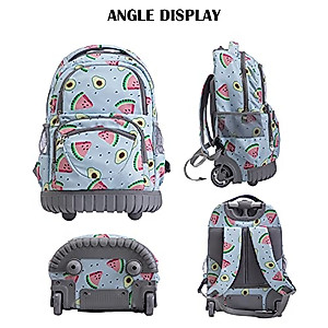 SKYMOVE 18 inches Wheeled Rolling Backpack Multi-Compartment College Books Laptop Bag Business Trip Carry-on for Boys and Girls, Dark Light Blue Fruits