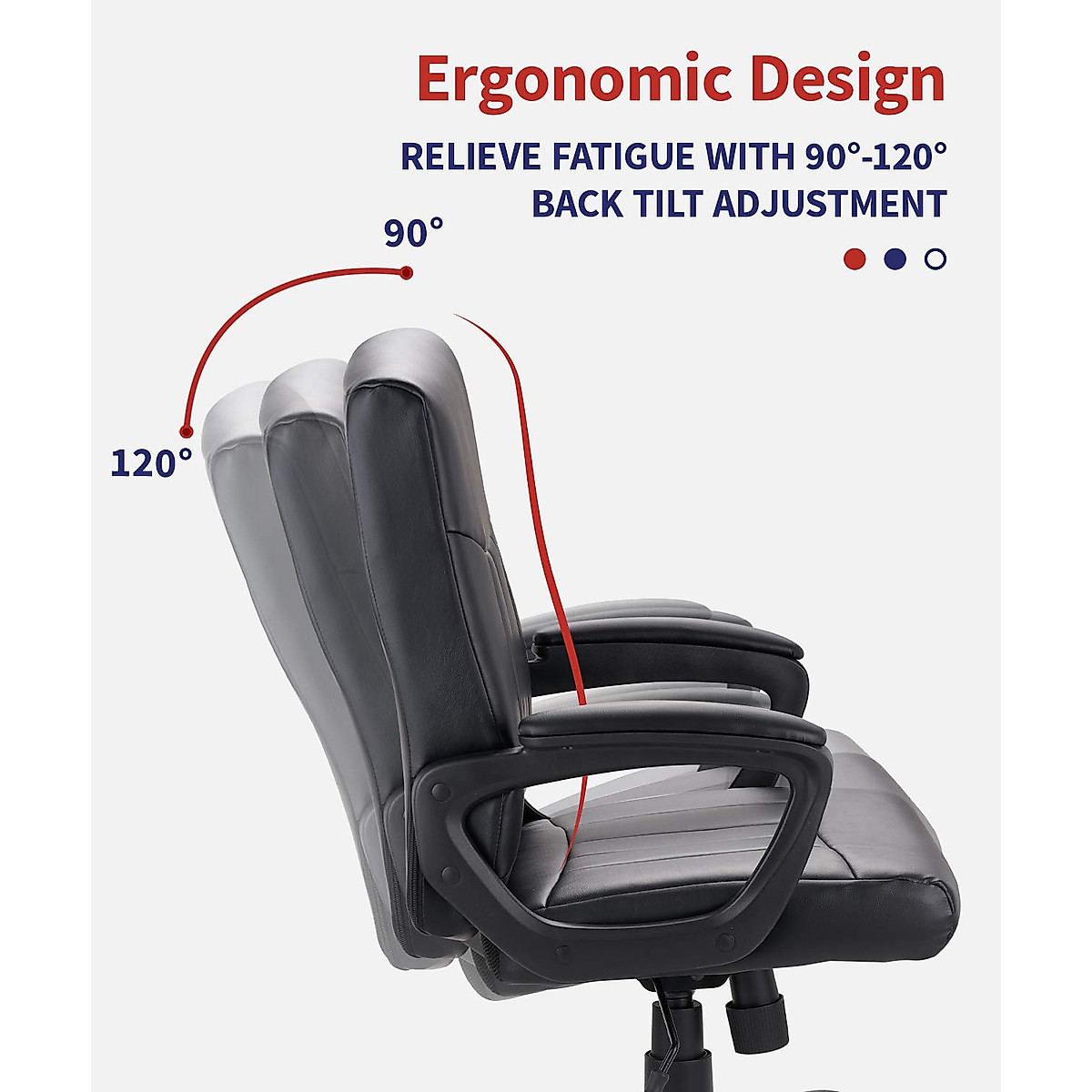 CLATINA Mid Back Leather Office Executive Chair with Lumbar Support and Padded Armrestes Swivel Adjustable Ergonomic Design for Home Computer Desk
