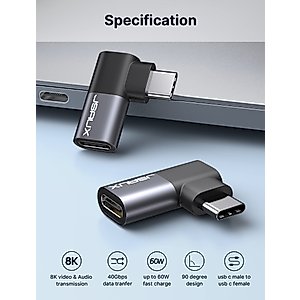 JSAUX 90 Degree USB-C Male to USB-C Female Adapter 2-Pack, 40Gbps Data Transfer PD 100W USB Type-C 3.1 Extender for Macbook, ROG Ally, Switch, Steam Deck, VR,iPhone 16 iPhone 15 and More USB-C Devices