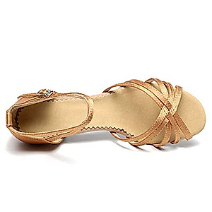 DKZSYIM Women's Satin Latin Dance Shoes Ballroom Salsa Performance Practice Dancing Shoes,DY-WD-Beige-3.5,US 6.5
