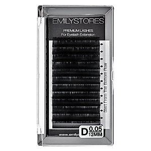 EMILYSTORES Eyelash Extension 0.05mm Thickness D Curl Length 12mm Individual Rapid Blooming Volume Eyelash For Easy Fan Lash Extensions, Flower Lashes, Self Fanning Eyelashes, (0.05,D,12mm)