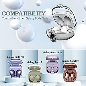 QIUDAOY [Clear Case with Lock] Samsung Galaxy Buds 2 Case/Galaxy Buds Pro 2 Case/Galaxy Buds Live Case/Galaxy Buds Pro Case with Lanyard/Keychain Accessories, Hard Clear Case Protector Shell Cover