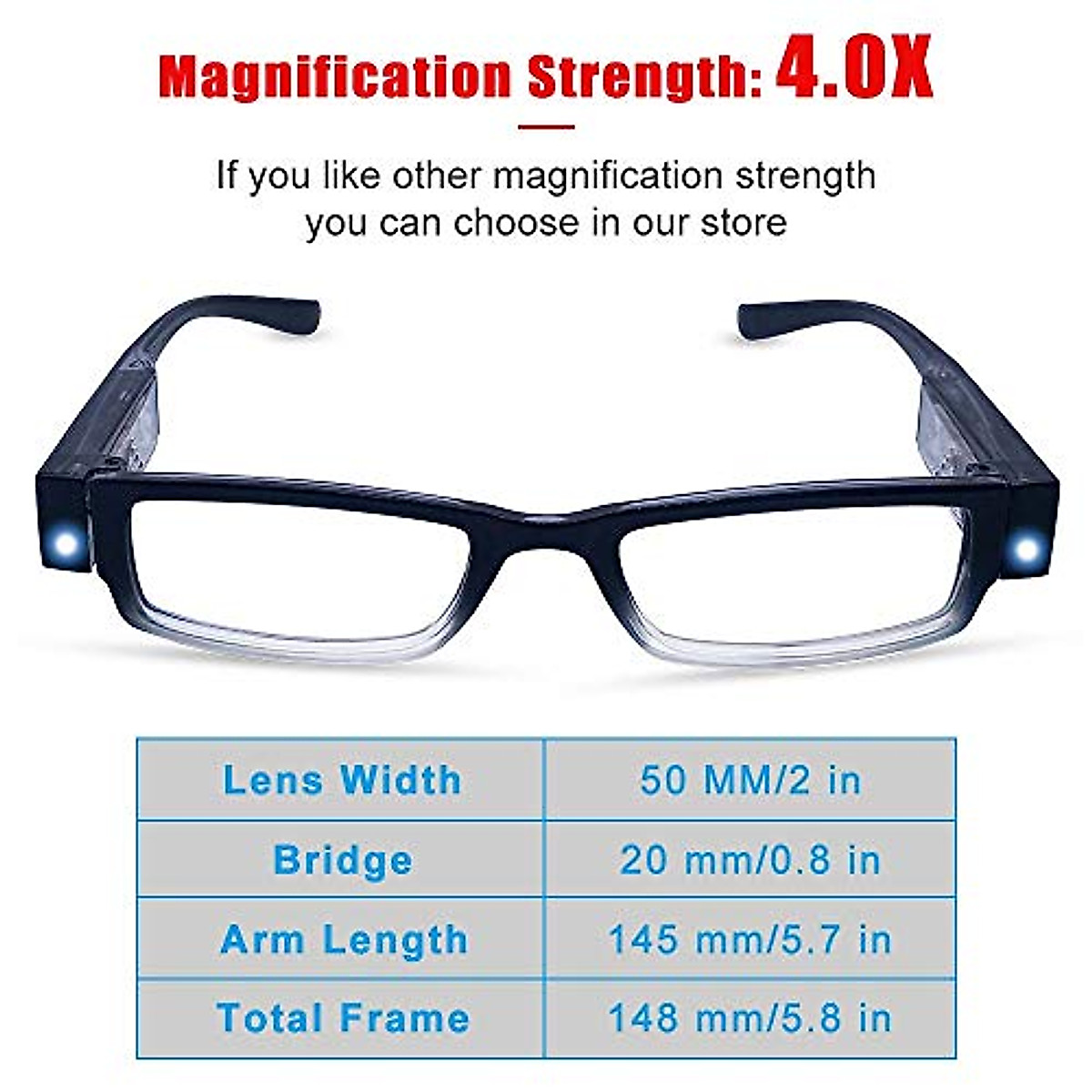 DuanMei Reading Glasses with Light Magnifying Glasses with Light Led Magnifier Eyeglasses Nighttime Reader Frame Eyewear