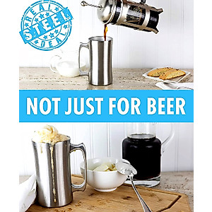 Real Deal Steel Stainless Steel Insulated Beer Mug Vacuum Beer Stein with Welded Handle - 20oz Total Capacity - Large Metal Tankard for IPA, Coffee - Double Walled Mug