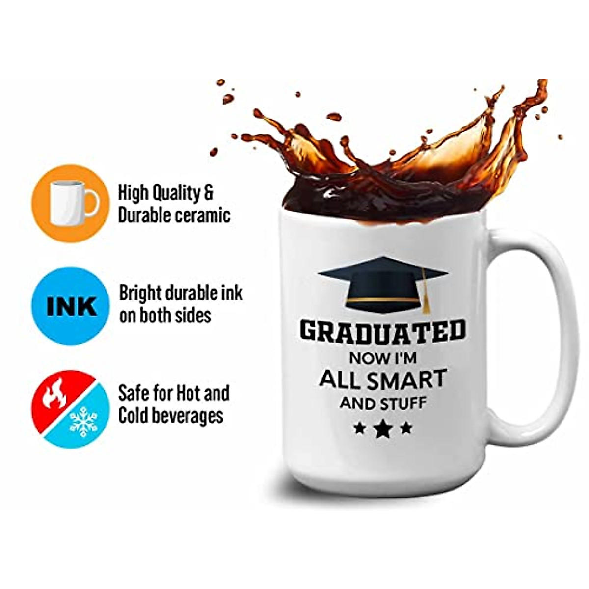 Flairy Land Graduation Coffee Mug 15oz White - All Smart and Stuff - Graduation Gifts for Her Senior Graduation College Student College Graduate Classmate MBA Grad