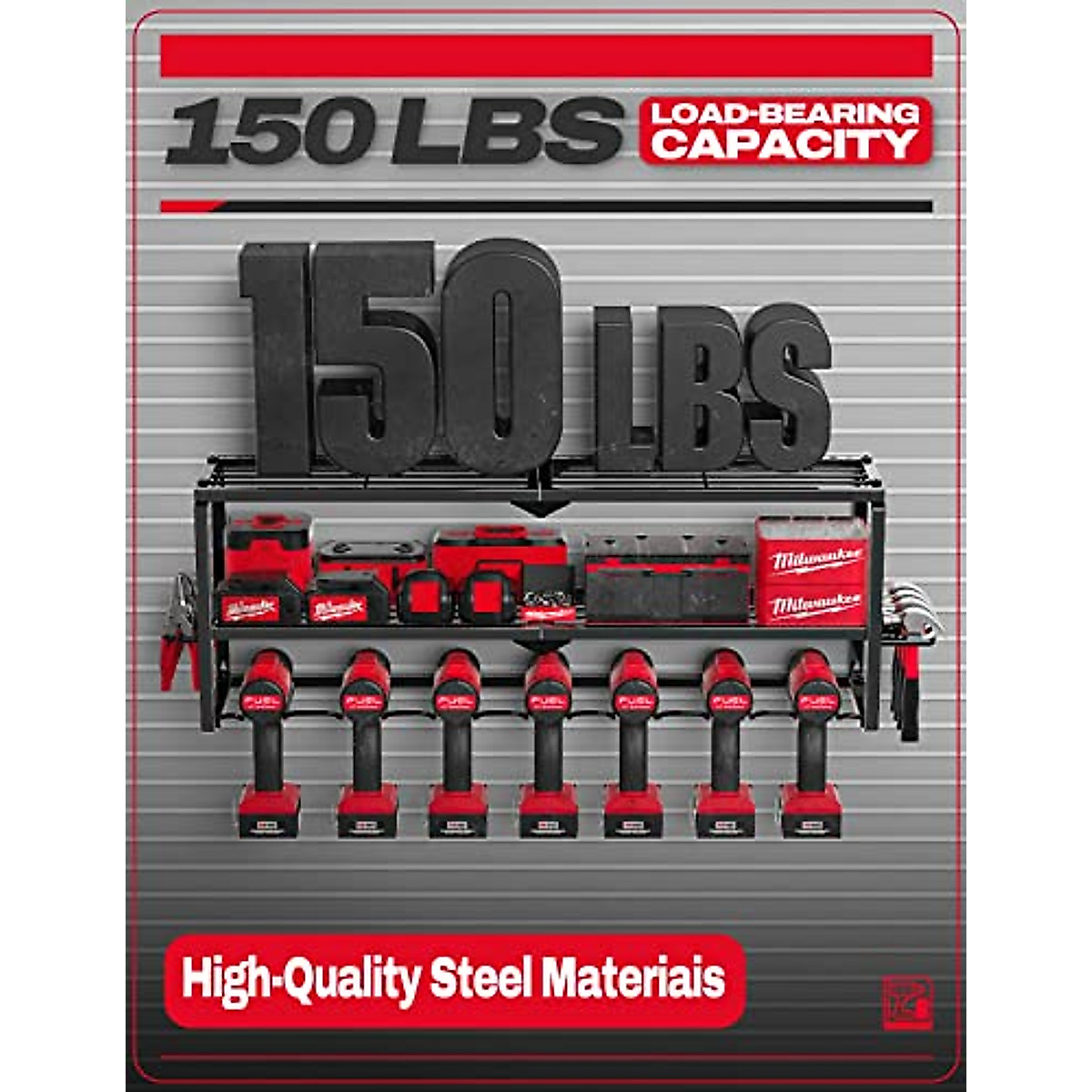 Power Tool Organizer, Garage Organization with 7 Drill Holders, Amoowis Tool Box Organizers and Storage Wall Mount, Metal Shelf Heavy Duty, Utility Rack for Screwdriver Pegboard Shed Workshop