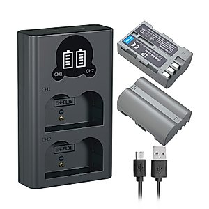 LP EN-EL3e Battery 2-Pack Dual USB Charger with Display for Nikon EN EL3e, EL3, EL3a, MH-18, MH-18a, MH-19, Compatible with Nikon D700, D300s, D300, D200, D100, D90, D80, D70s, D70, D50 & More