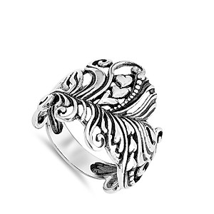 Oxidized Heart Filigree Leaf Cocktail Ring .925 Sterling Silver Band Size 10