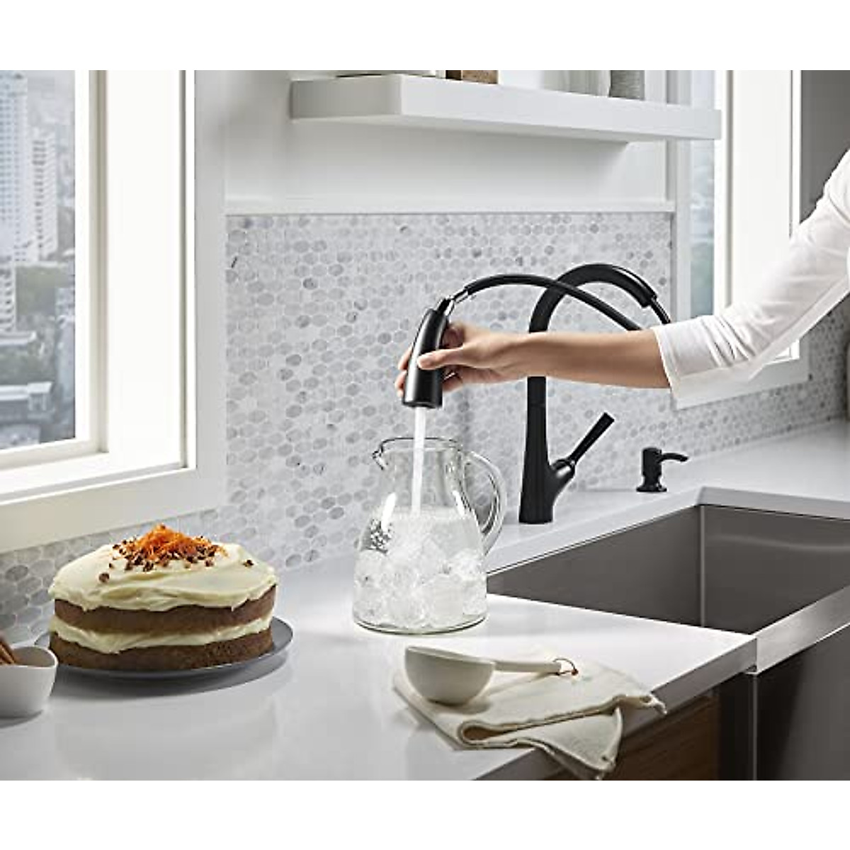 KOHLER R77748-SD-BL Malleco Touchless Pull Down Kitchen Sink Faucet with Soap/Lotion Dispenser in Matte Black