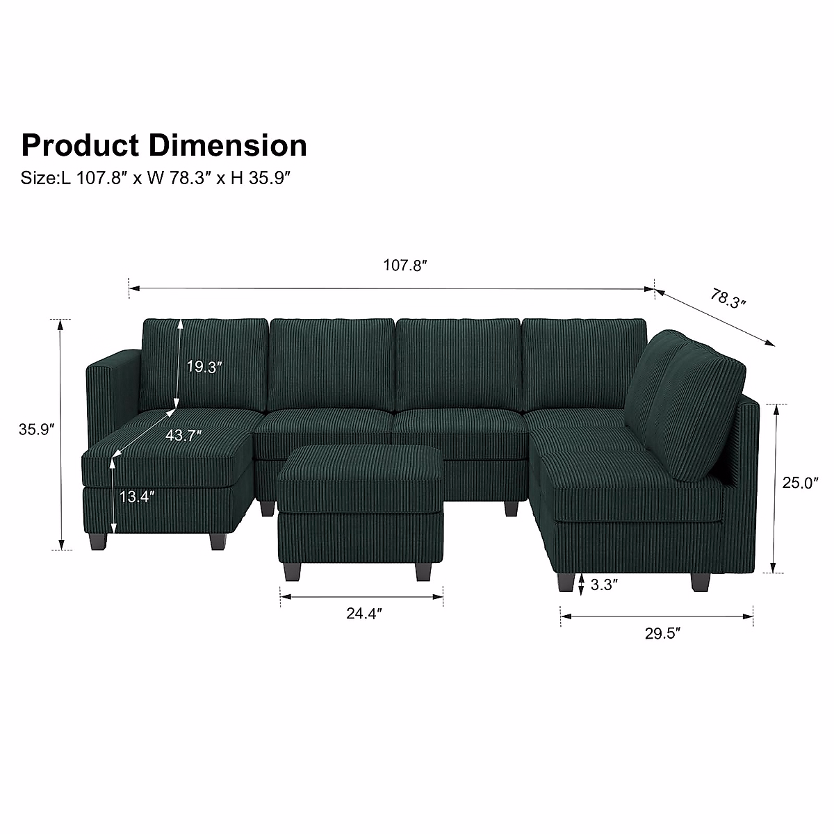 Belffin Oversized Modular Couch with Storage Ottoman Large Corduroy Sectional Couch with Chaise Convertible Modern Sectional Sofa Couch Dark Green